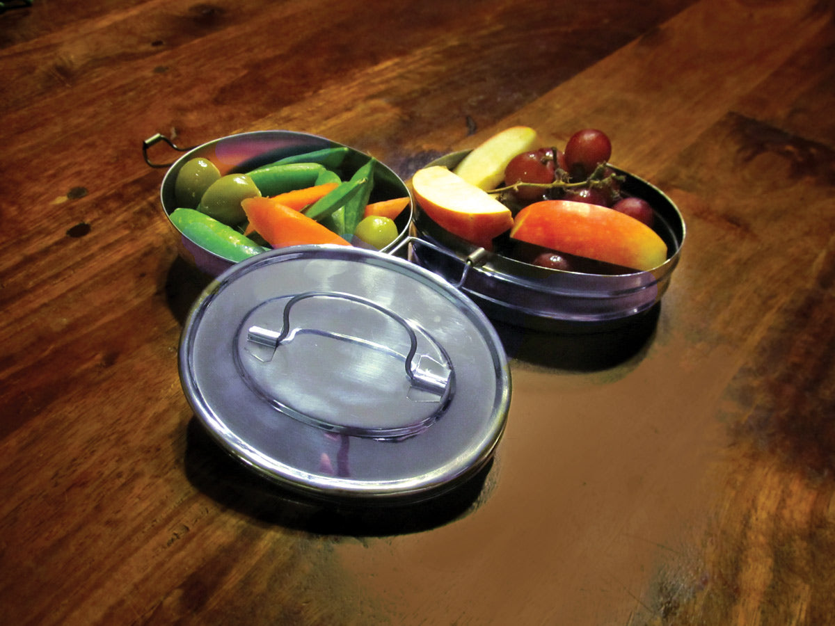 2-Tier Mini Oval Lunch and Snack Carrier Tiffin, Stainless Steel, #266